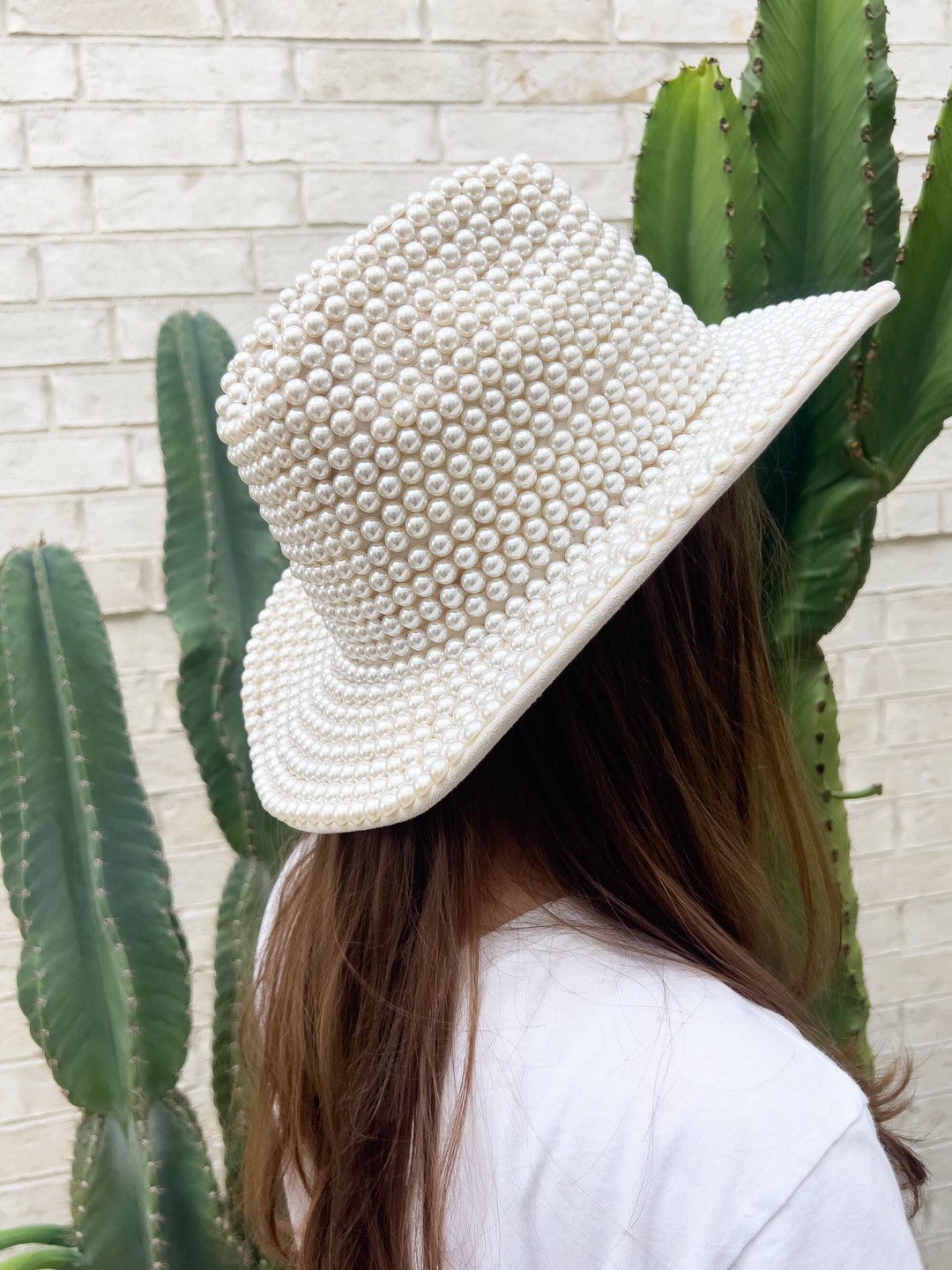 Pearl Embellished Fedora Hat Pearl Hat Bachelorette Outfit for Bride ...