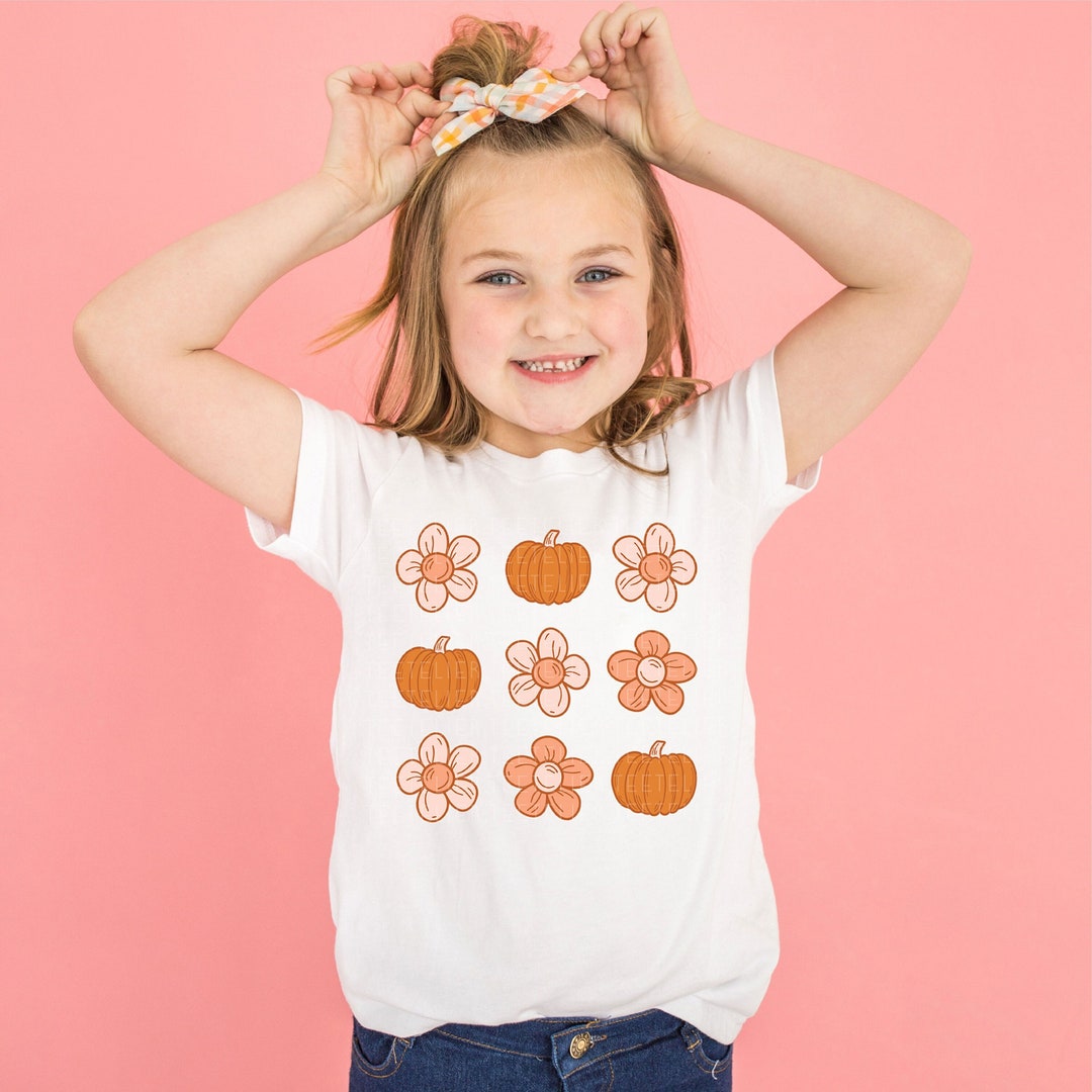 Fall Shirts for Girls Daisy Groovy Pumpkin Retro Shirt Fall T-shirts ...