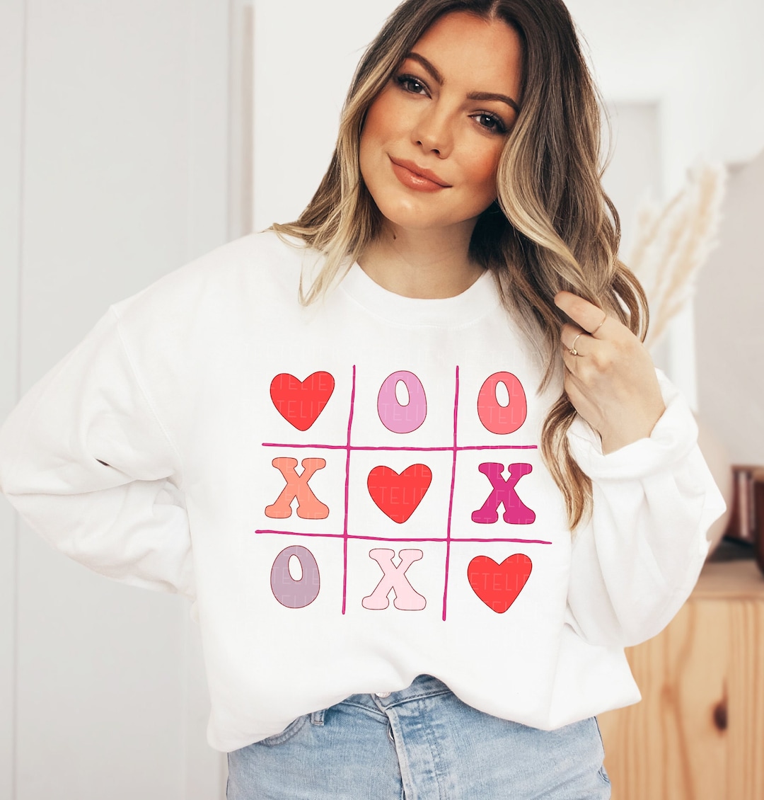 Valentine Sweatshirt, XOXO Tic Tac Toe Valentines Shirts for Women Love Heart Cute Crewneck ...
