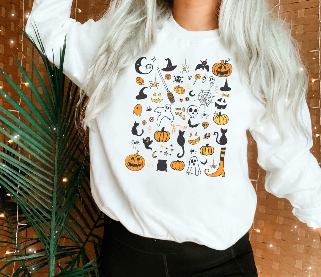 Halloween Doodles Sweatshirt Halloween Little Things Witch Pumpkin ...