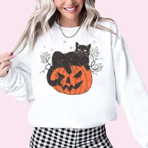 Halloween Sweatshirt Cute Halloween Black Cat Sweatshirts Spooky ...