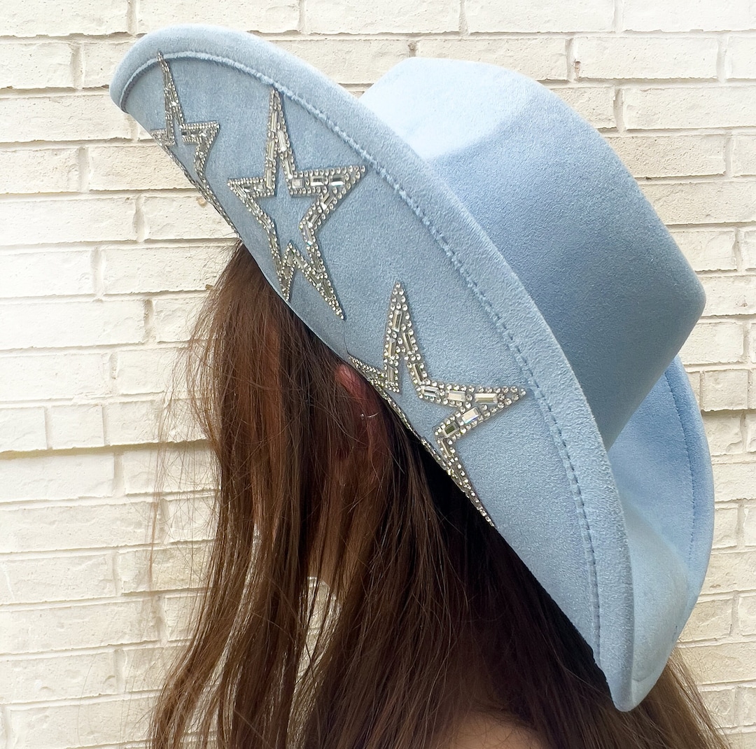 Cowgirl Hat Blue Star Embellished Studded Rhinestone Star Cowboy Hat ...