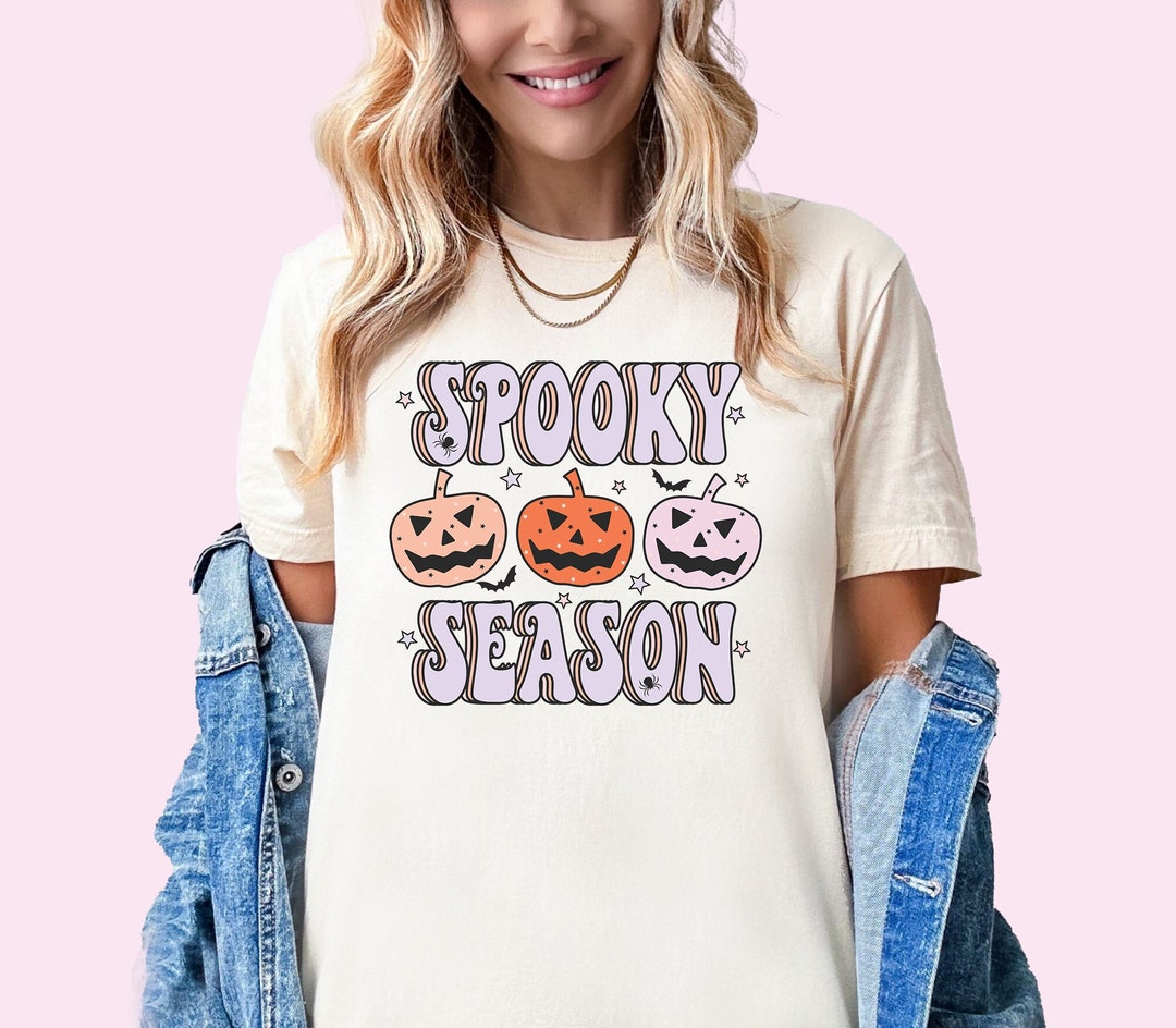 Halloween Shirt Spooky Season Shirt Retro Halloween Tee Cute Pumpkin ...
