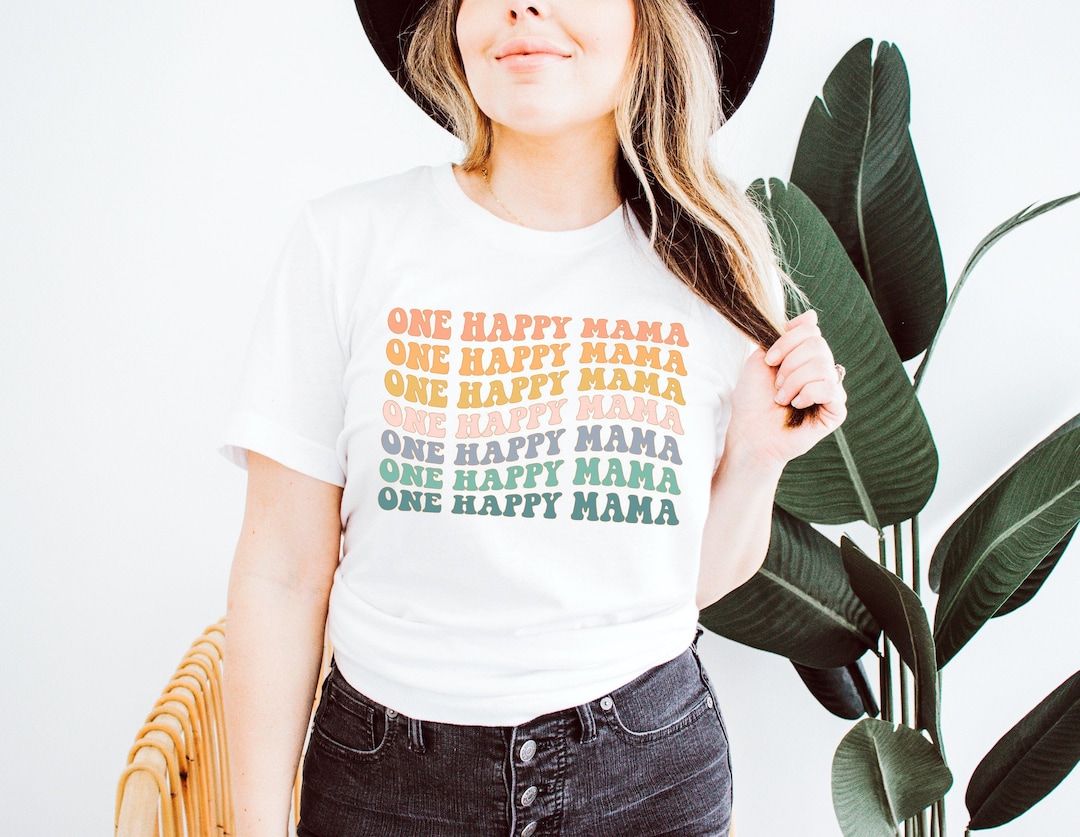 One Happy Mama Shirt Mom Tshirt Mama Tee Retro Rainbow Boho Mama To Be ...