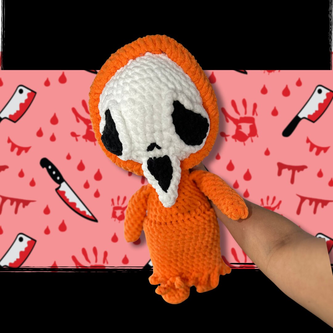 Large Halloween Slasher Plush Handmade Ghost Mask Doll | Orange Crochet ...