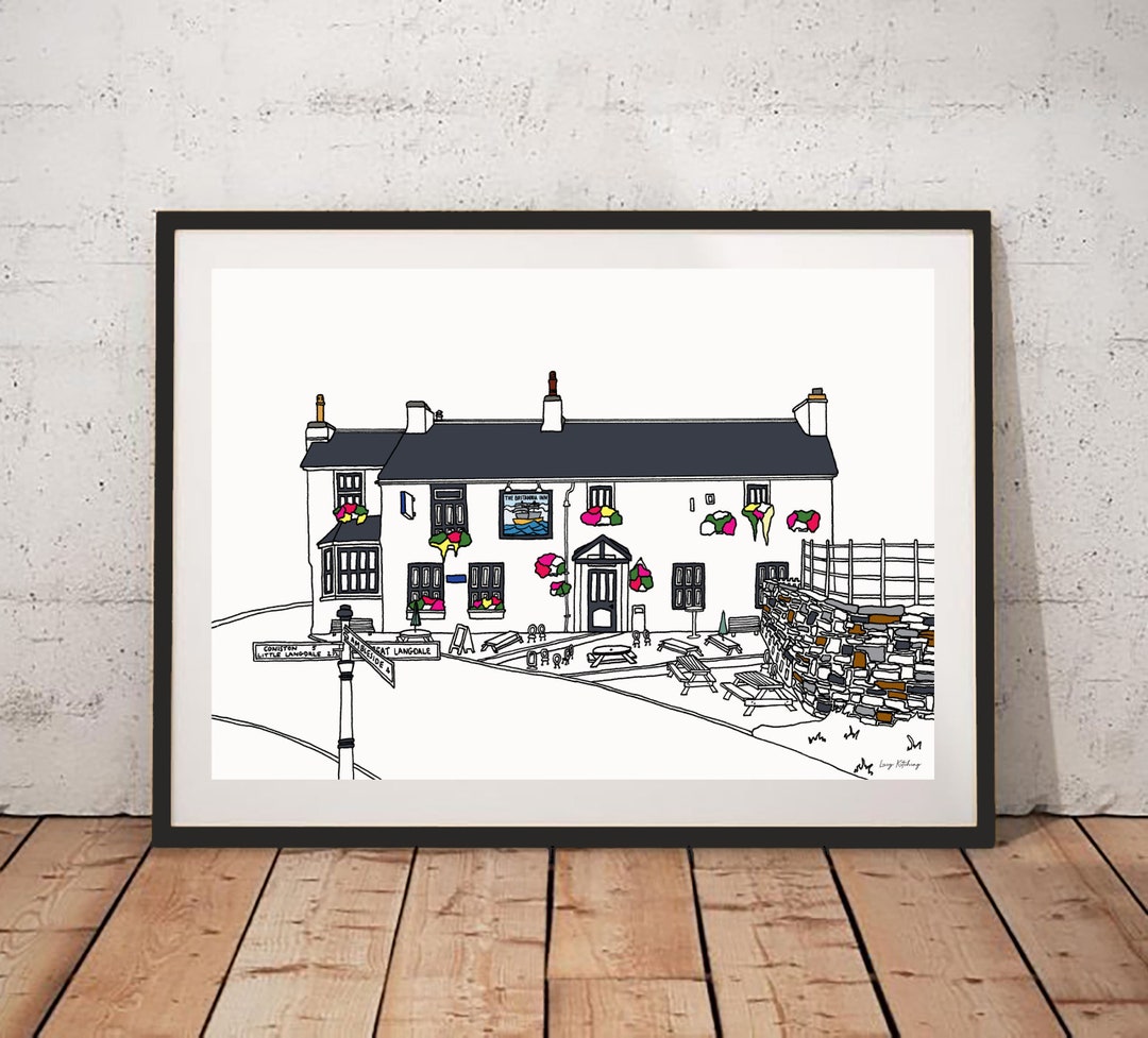 The Britannia Inn, Elterwater, the Lake District Hand Illustrated Print ...