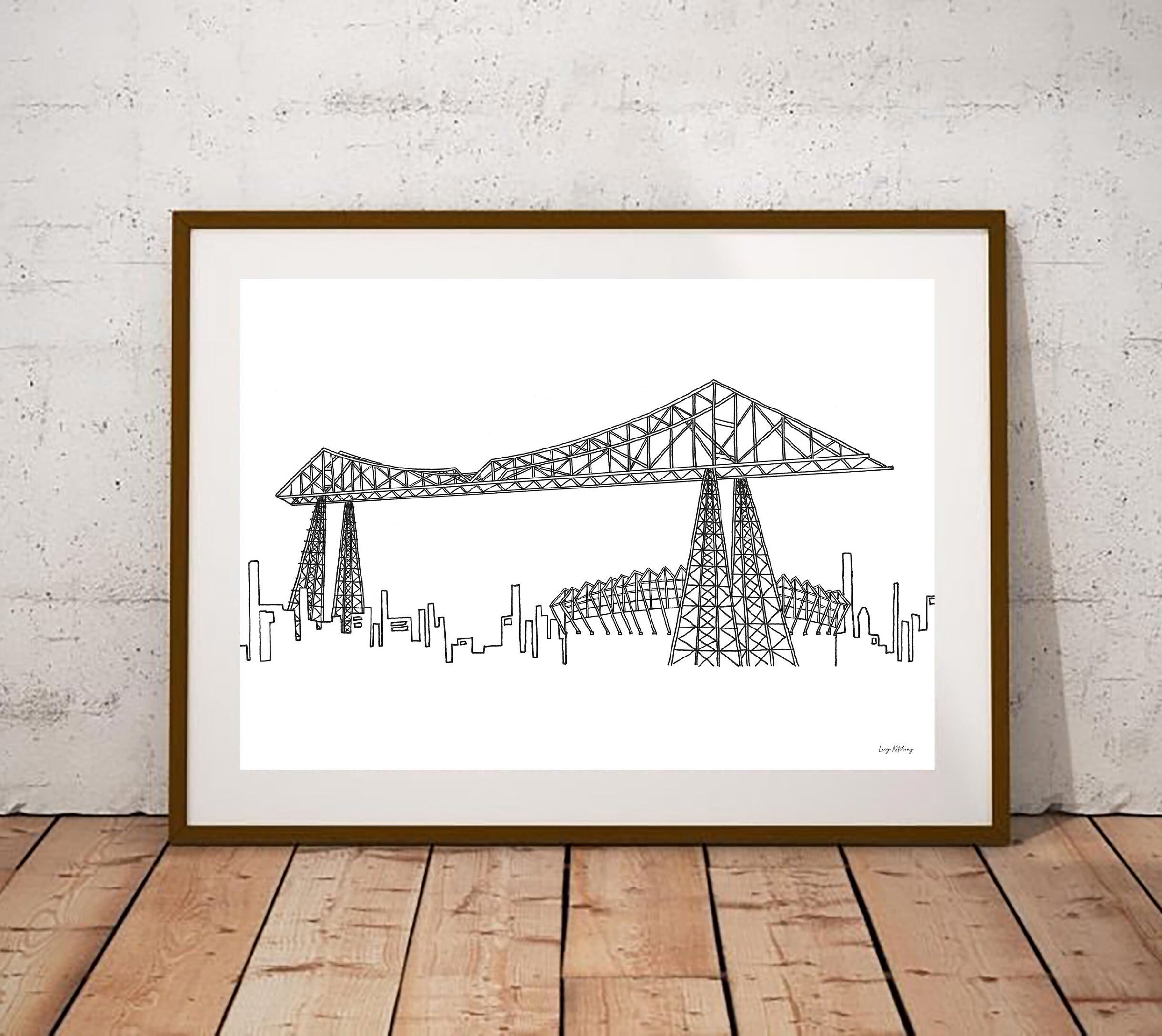 Transporter Bridge Riverside Stadium Teesside Skyline Hand - Etsy