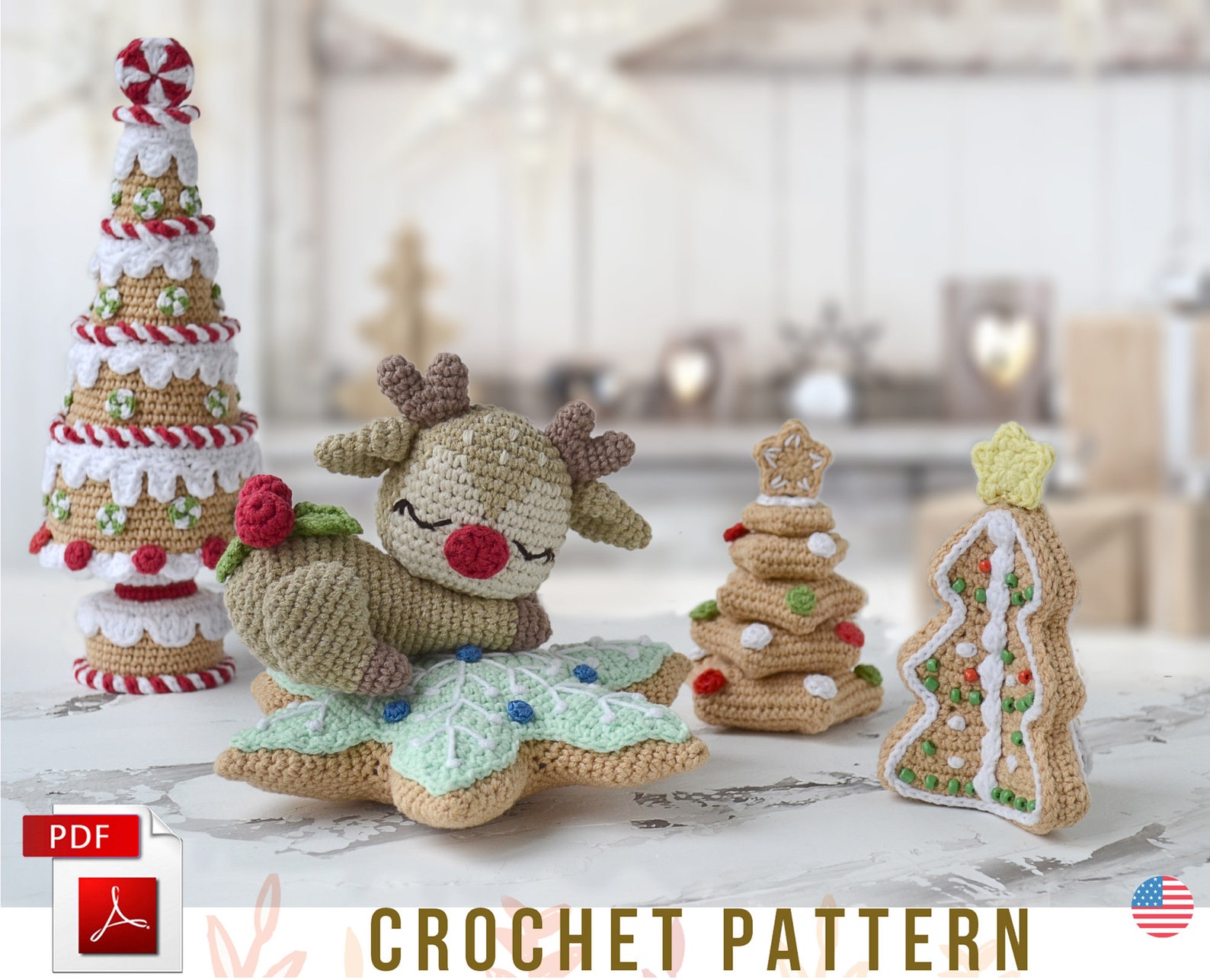 Crochet Christmas Gingerbread Ornaments Amigurumi Pattern PDF - Etsy