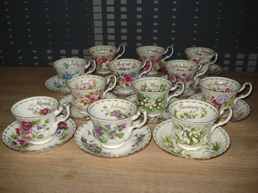Royal Albert Flower of the Month Tea Cup and Saucer Complete Set of 12 ...