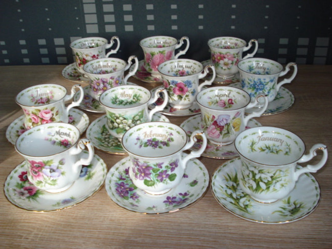 Royal Albert Flower of the Month Complete Set of 12 Coffee Cups and ...