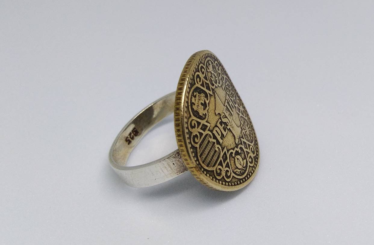 Handmade Vintage Coin Ring Spanish Coin Sterling Silver Ring - Etsy