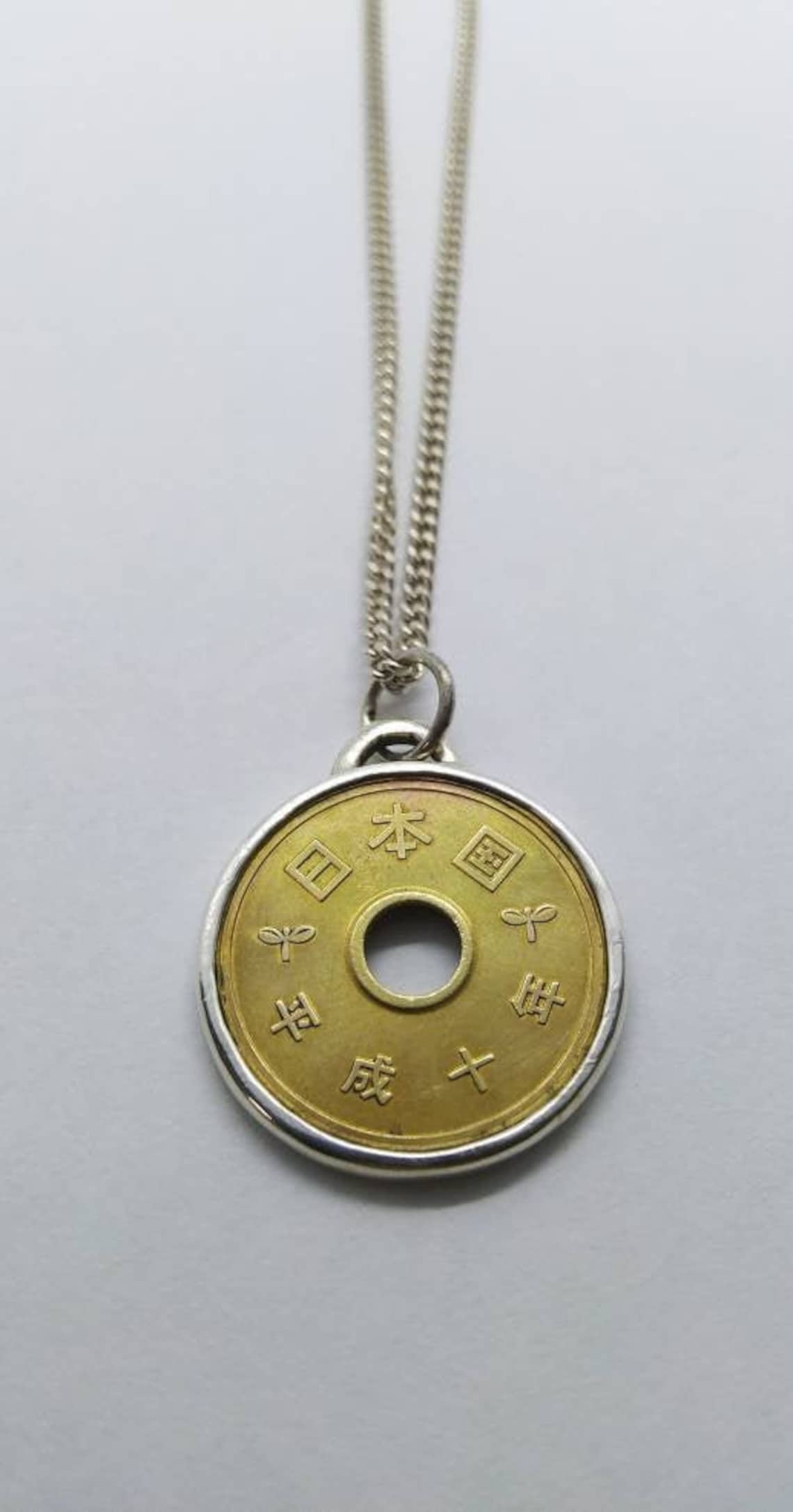 Handmade Vintage Coin Pendant Japanese 5 Yen Coin Sterling | Etsy