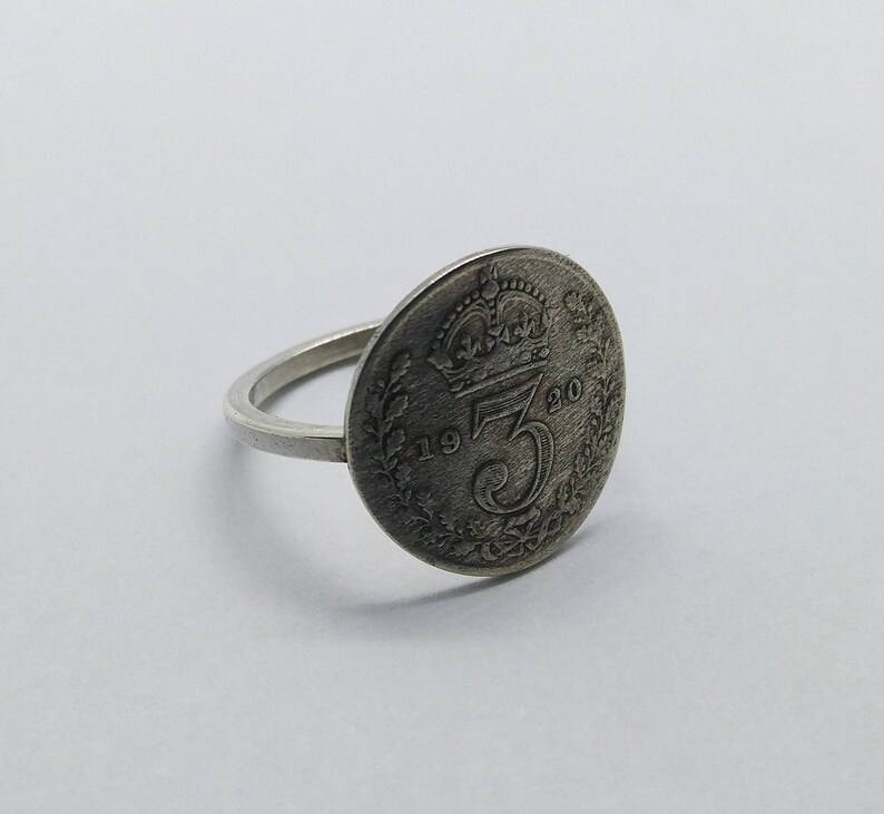 Handmade Antique Coin Ring United Kingdom 3 Pence Silver Coin - Etsy
