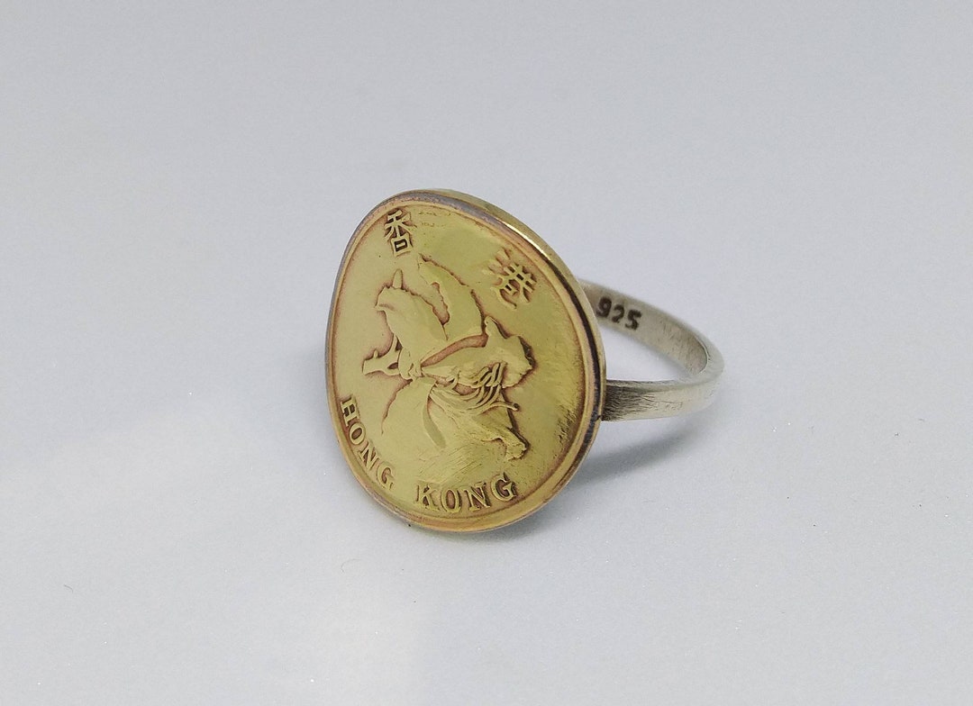 Handmade Vintage Coin Ring, Hong Kong Orchid Flower Coin Sterling ...