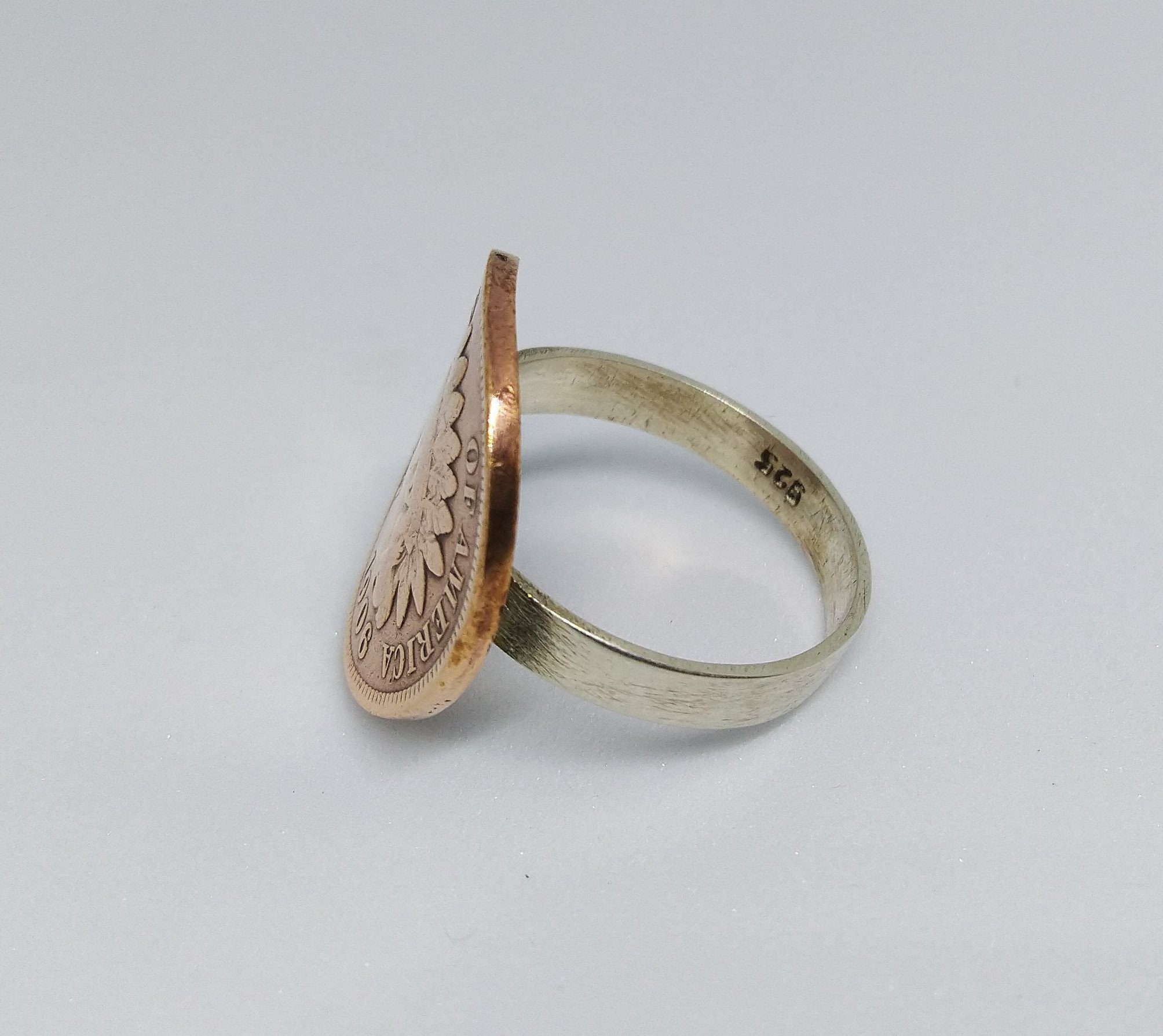 Handmade Antique Coin Ring, USA American Indian Head Penny Sterling ...