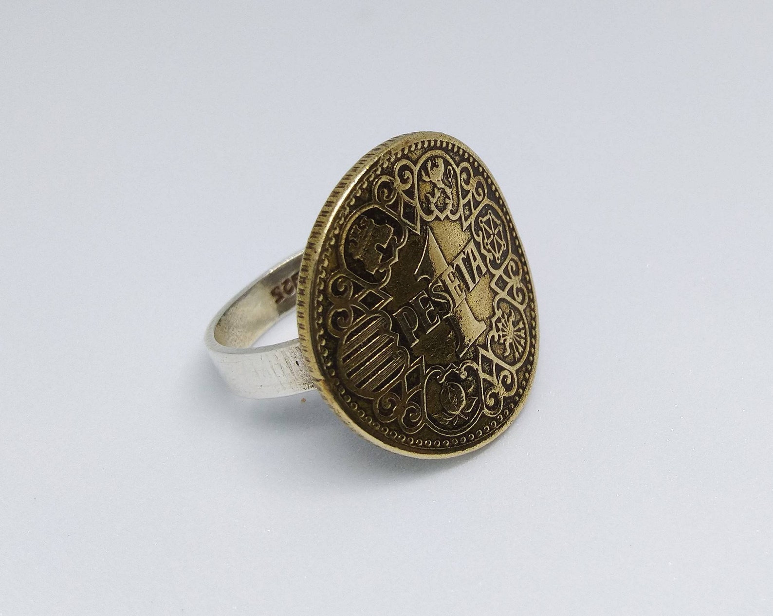Handmade Vintage Coin Ring Spanish Coin Sterling Silver Ring - Etsy