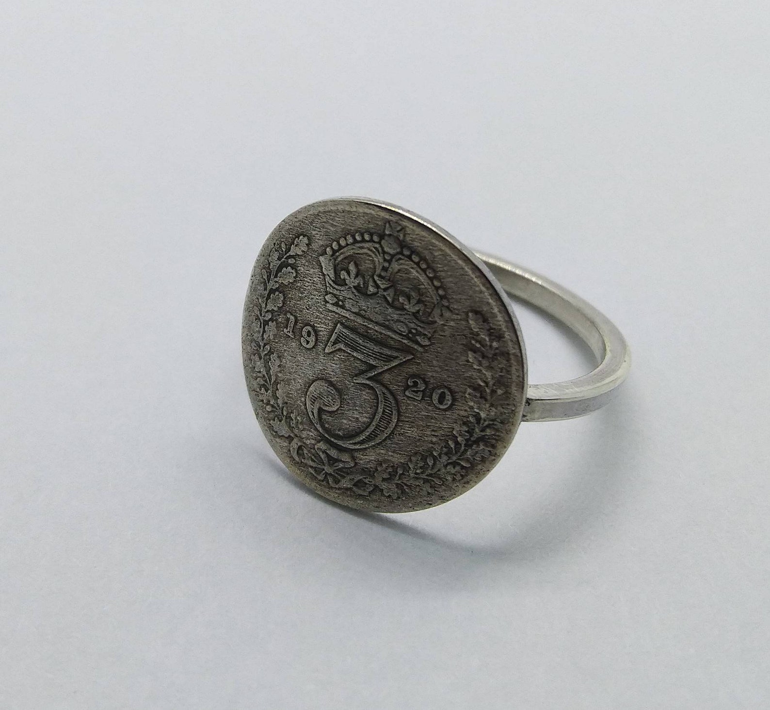Handmade Antique Coin Ring United Kingdom 3 Pence Silver Coin - Etsy