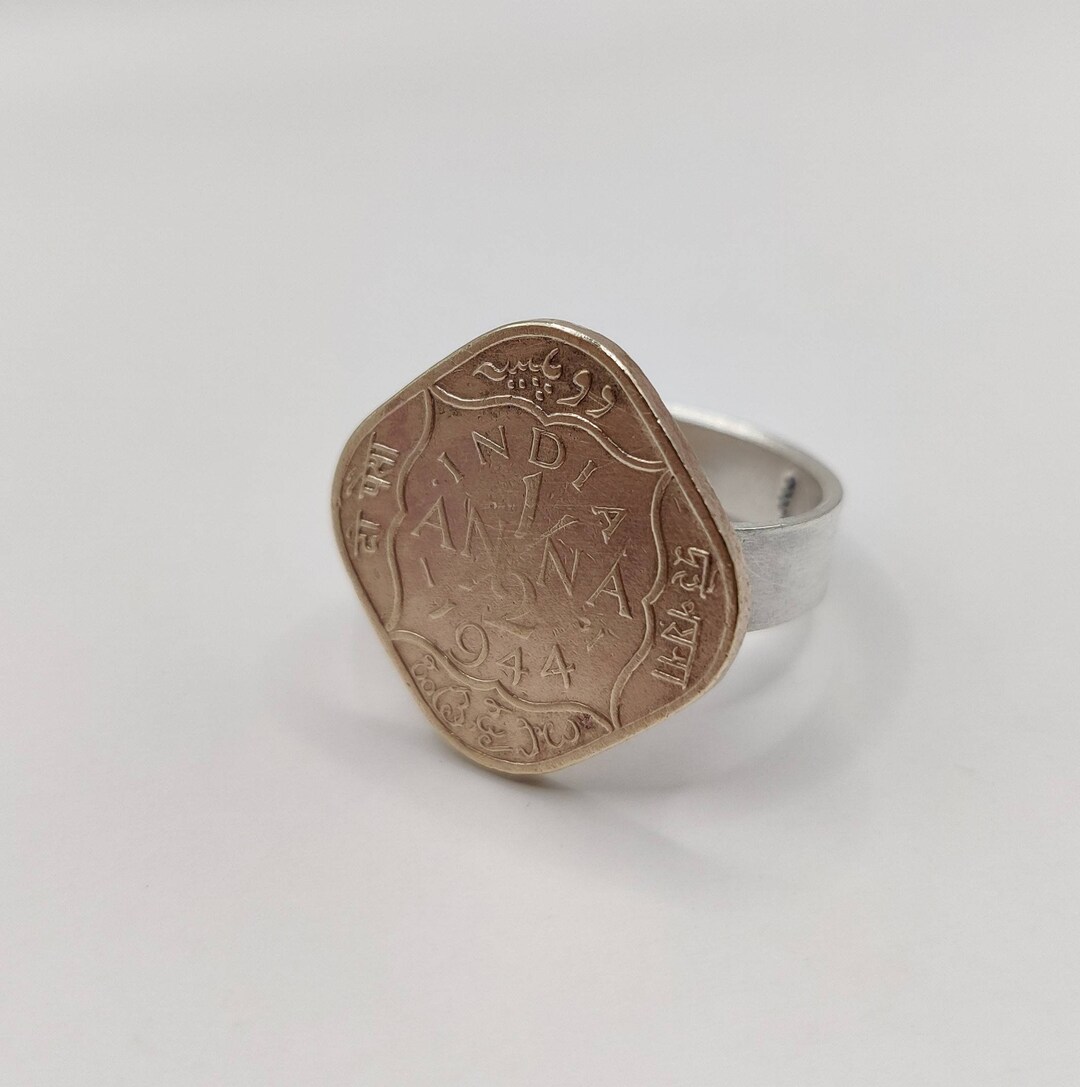 Handmade Vintage Coin Ring, British India Square Coin Sterling Silver ...