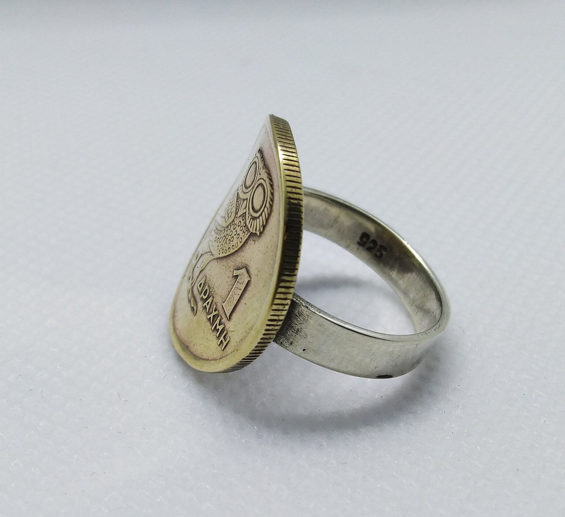 Handmade Vintage Coin Ring Greek Owl Coin Sterling Silver | Etsy