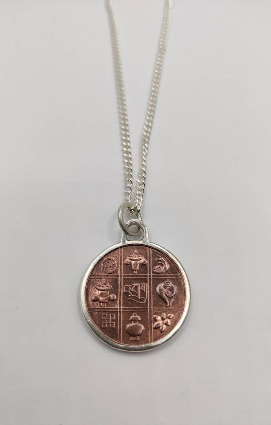 Handmade Vintage Coin Pendant, Bhutanese Buddhist Signs Coin Sterling ...