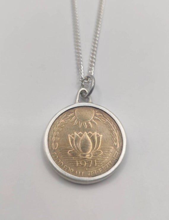 Handmade Coin Pendant India Lotus Flower and Sun Coin - Etsy