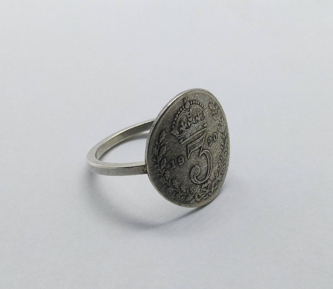 Handmade Antique Coin Ring United Kingdom 3 Pence Silver Coin - Etsy