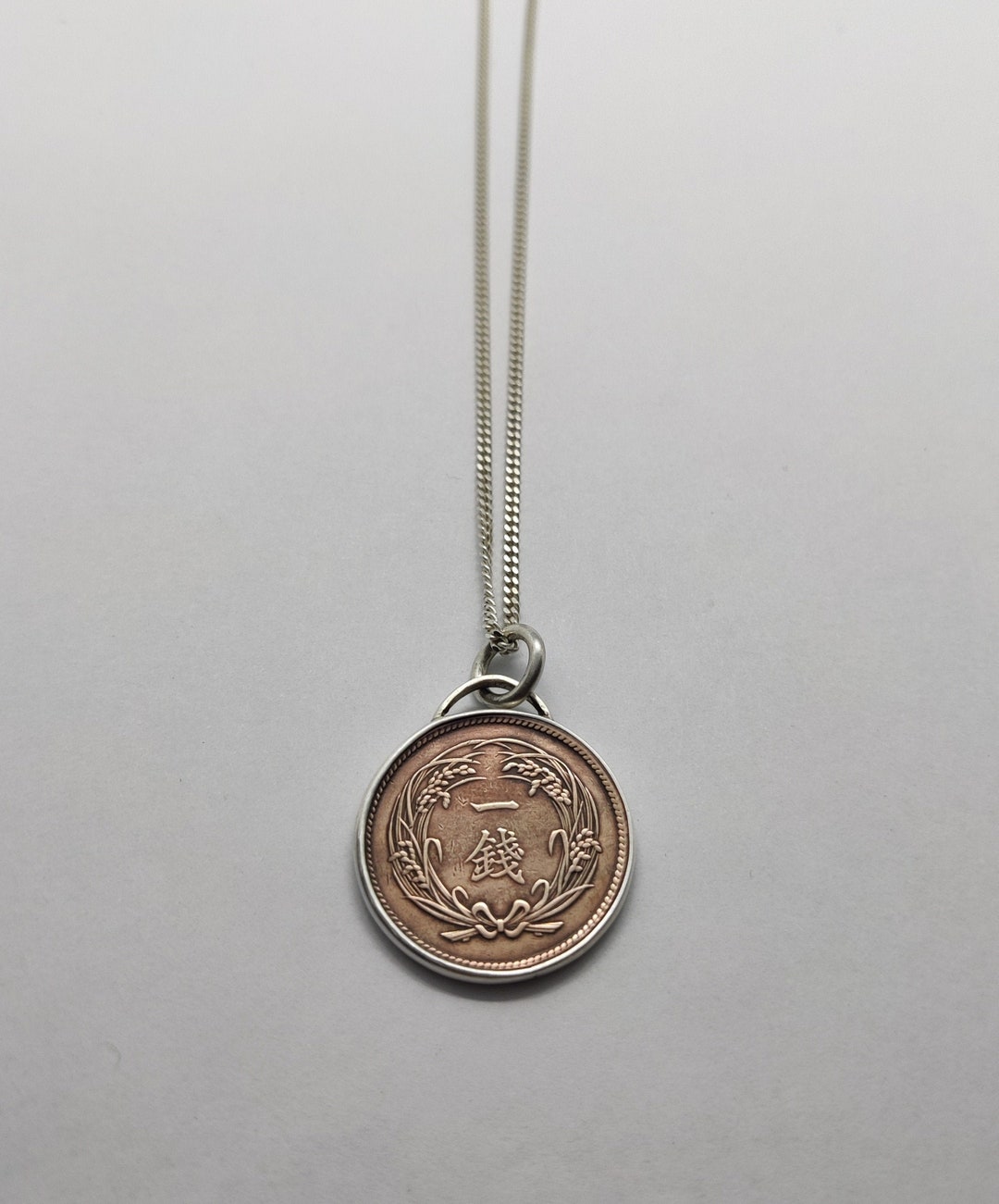 Handmade Antique Coin Pendant, Japanese Taishō Bronze Coin Sterling ...