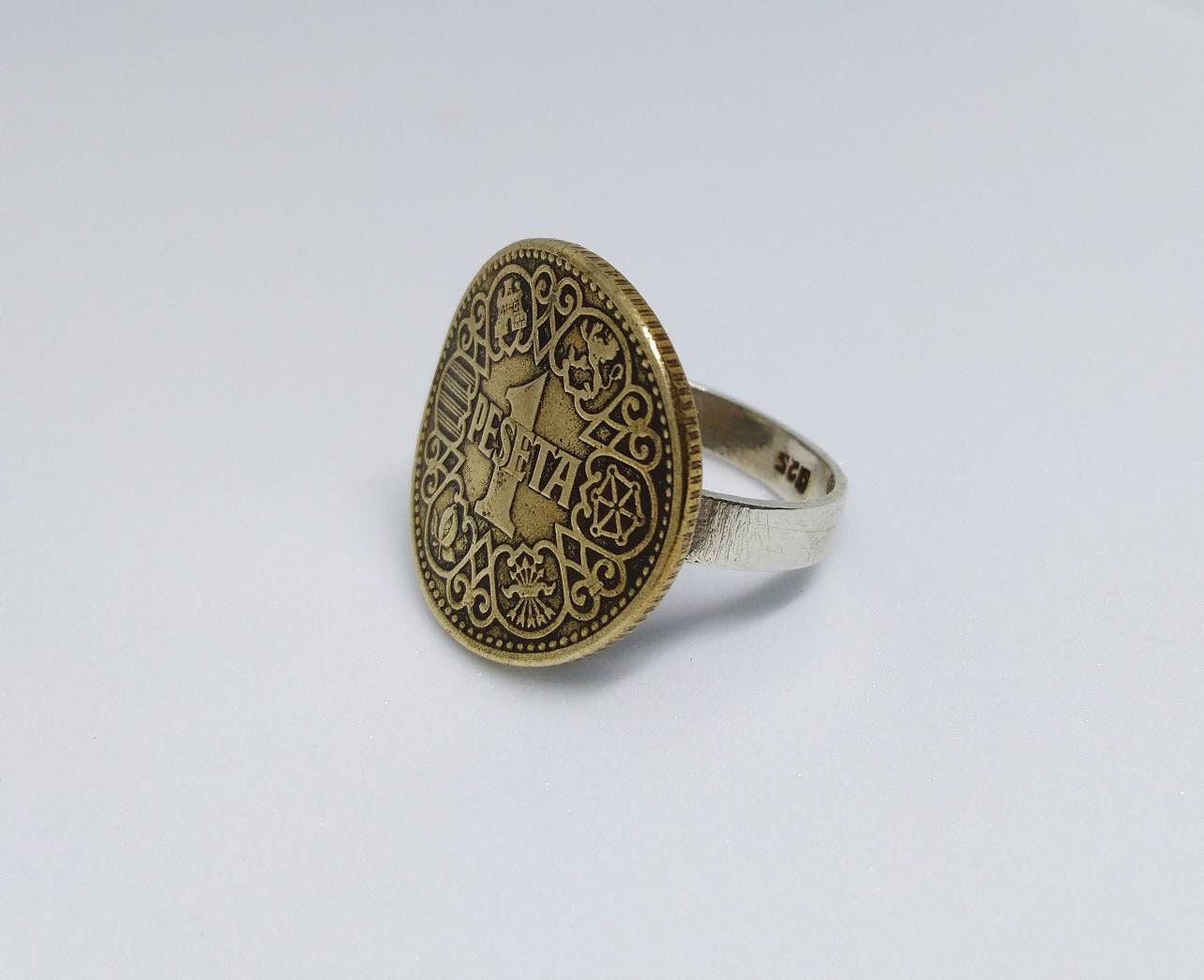 Handmade Vintage Coin Ring Spanish Coin Sterling Silver Ring - Etsy