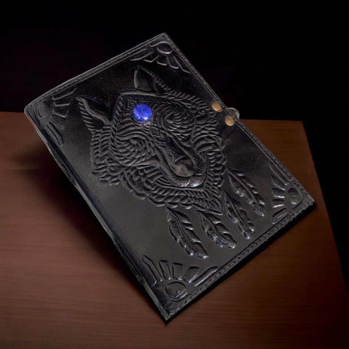 Wolf Embossed Leather Journal Sketchbook Diary With Third Eye Stone 7 X ...