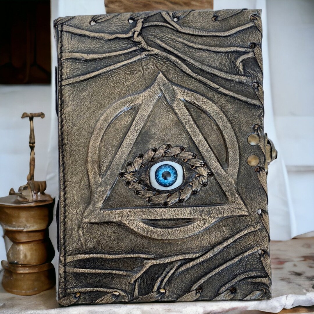 Evil Eye Triangle Embossed Charcoal Color Handmade Leather Journal - Etsy