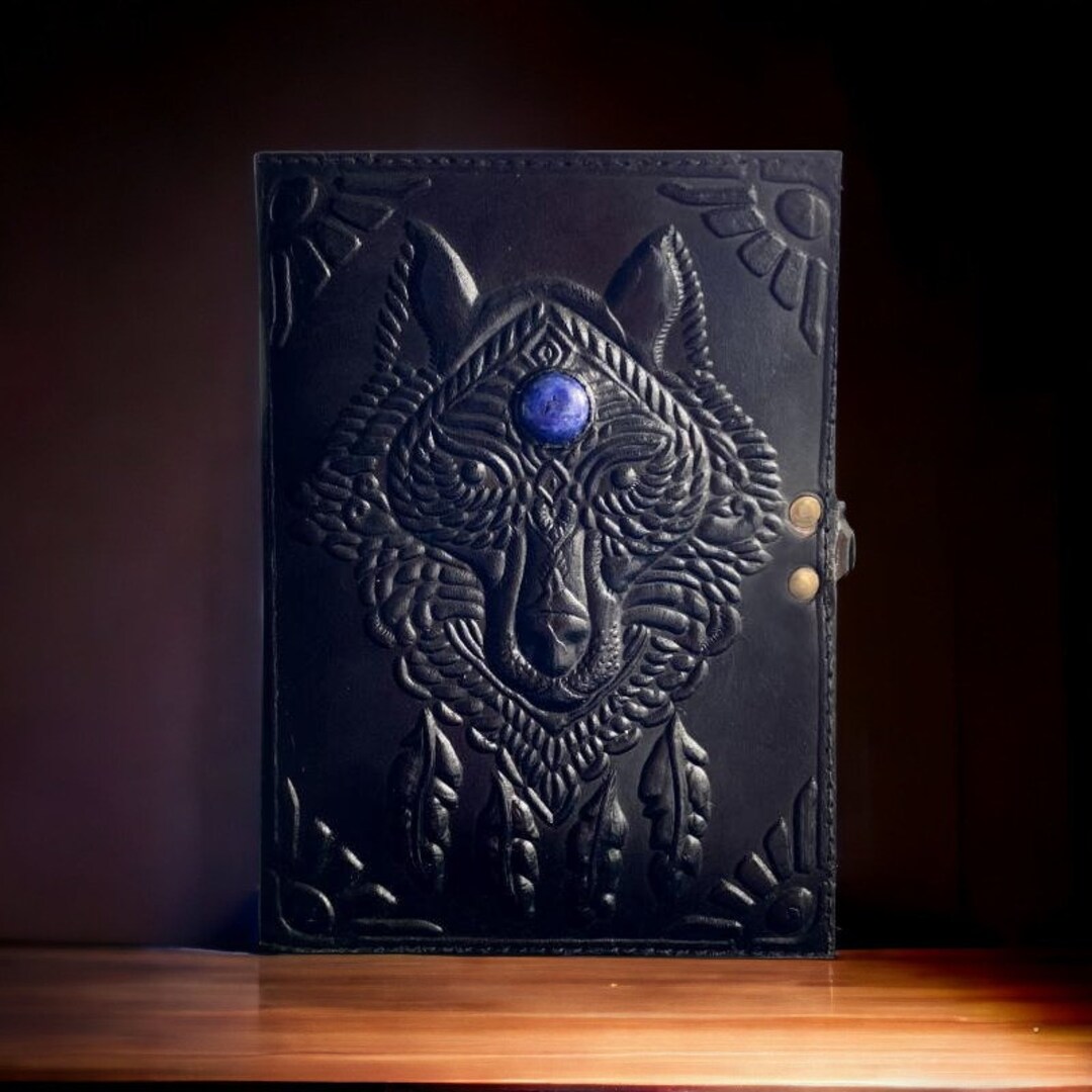 Wolf Embossed Leather Journal Sketchbook Diary With Third Eye Stone 7 X ...