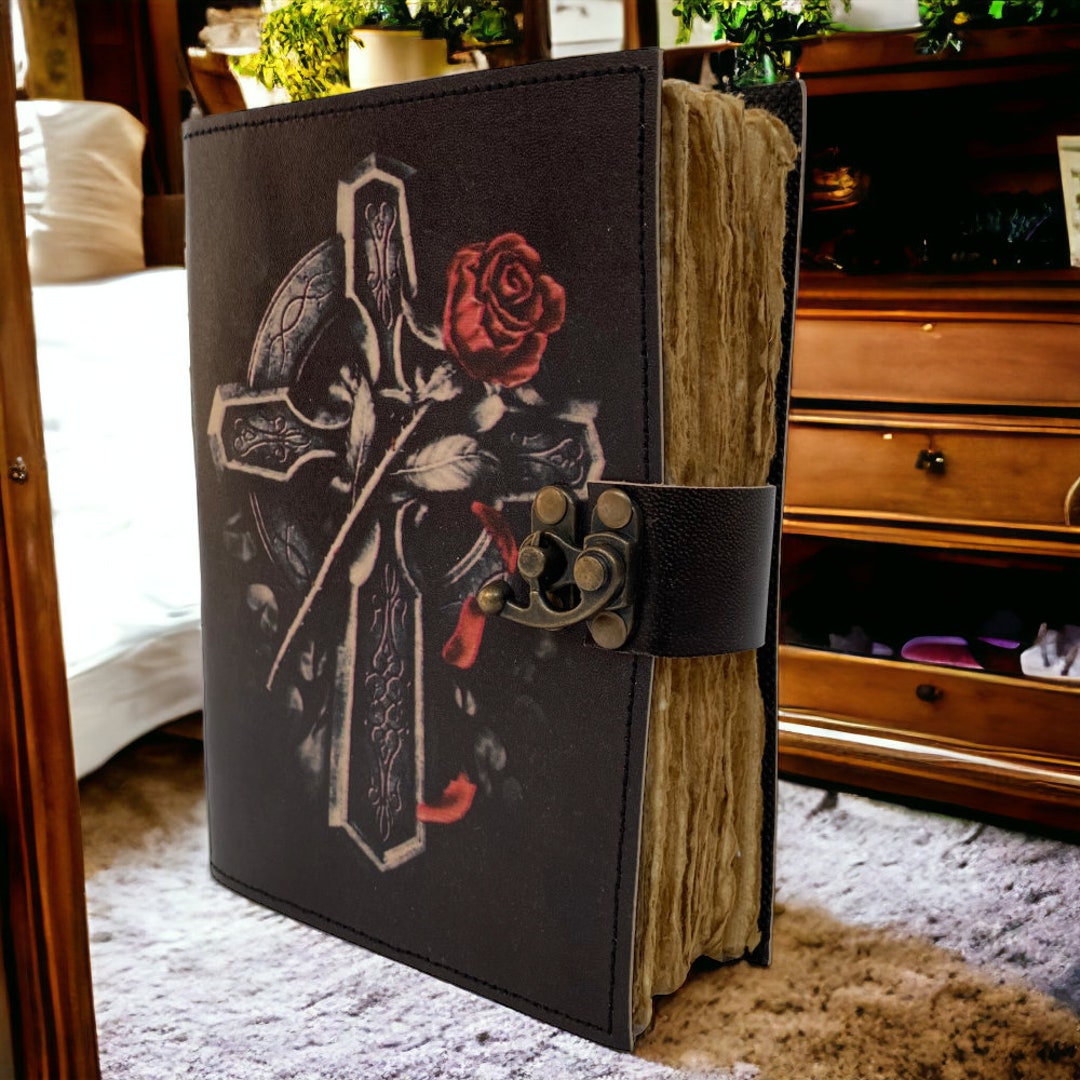 Handmade Leather Journal With Cross and Red Roses - Etsy