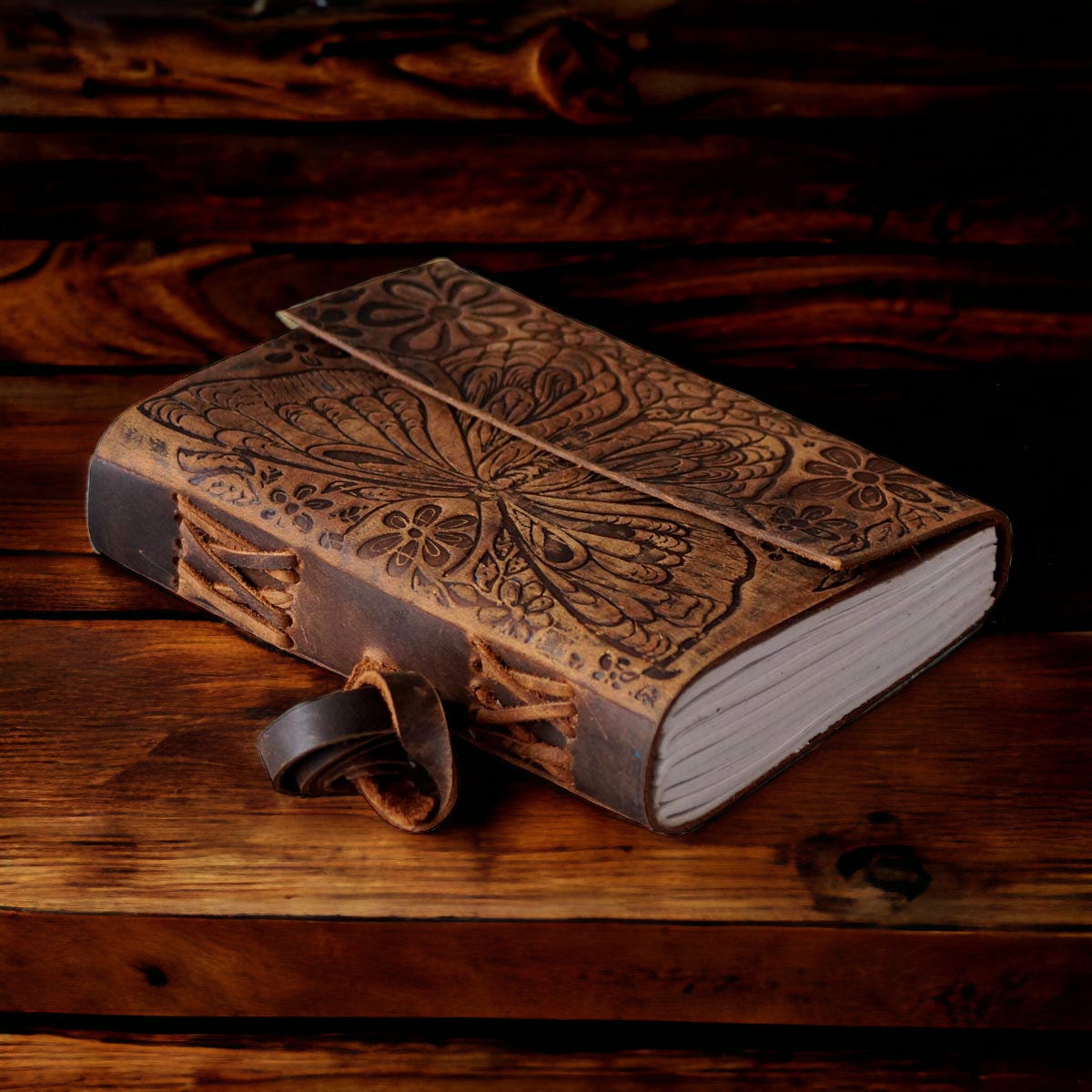 Butterfly Embossed Leather Journal: Handmade Vintage Sketchbook (7x5 ...