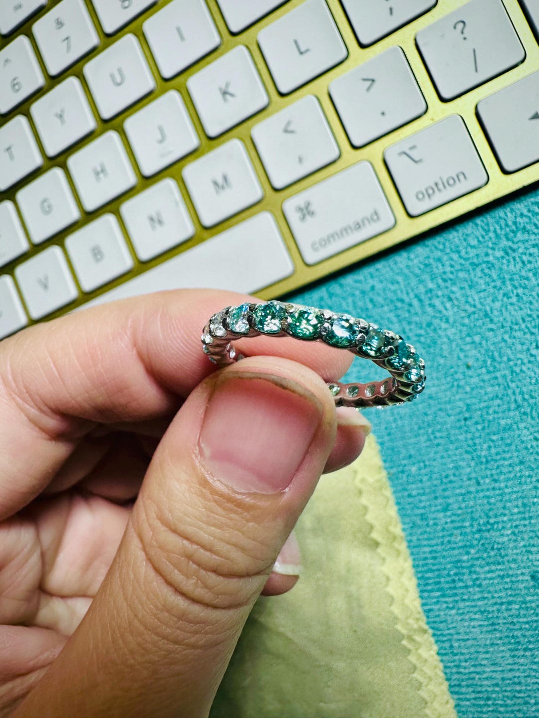 Ombre Eternity Ring 3MM White Blue Deep Greenish Blue Moissanite ...