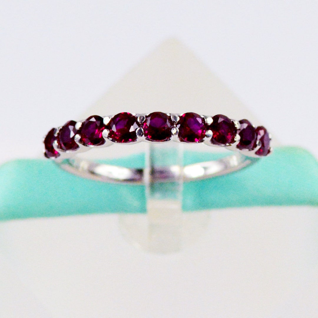 3MM Red Ruby Wedding Band, Stacking Ring, 9stone Style, Solid 925 ...