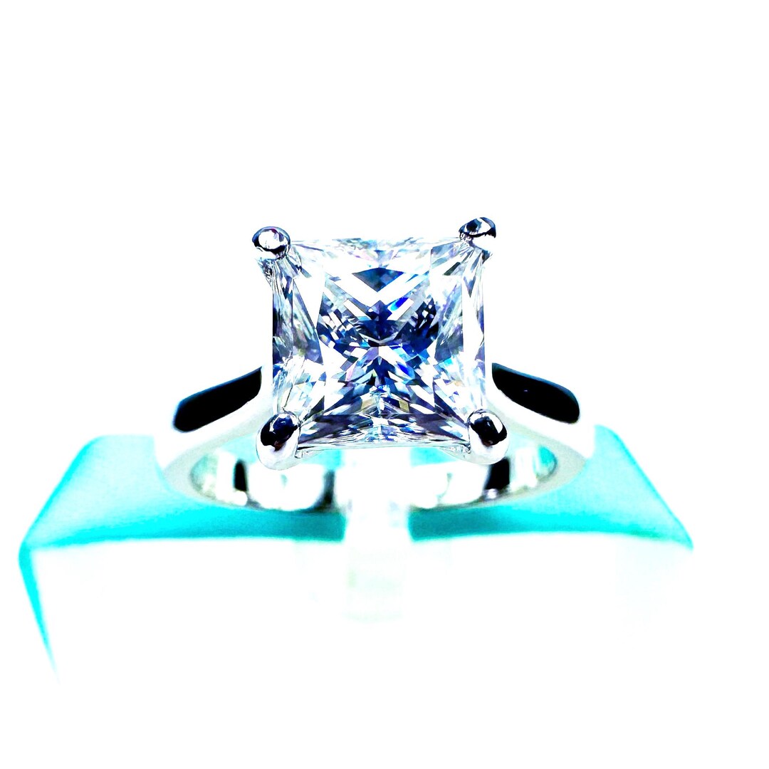 Solitaire 2 Carat 7MM Princess Cut White Moissanite Diamond 925 ...