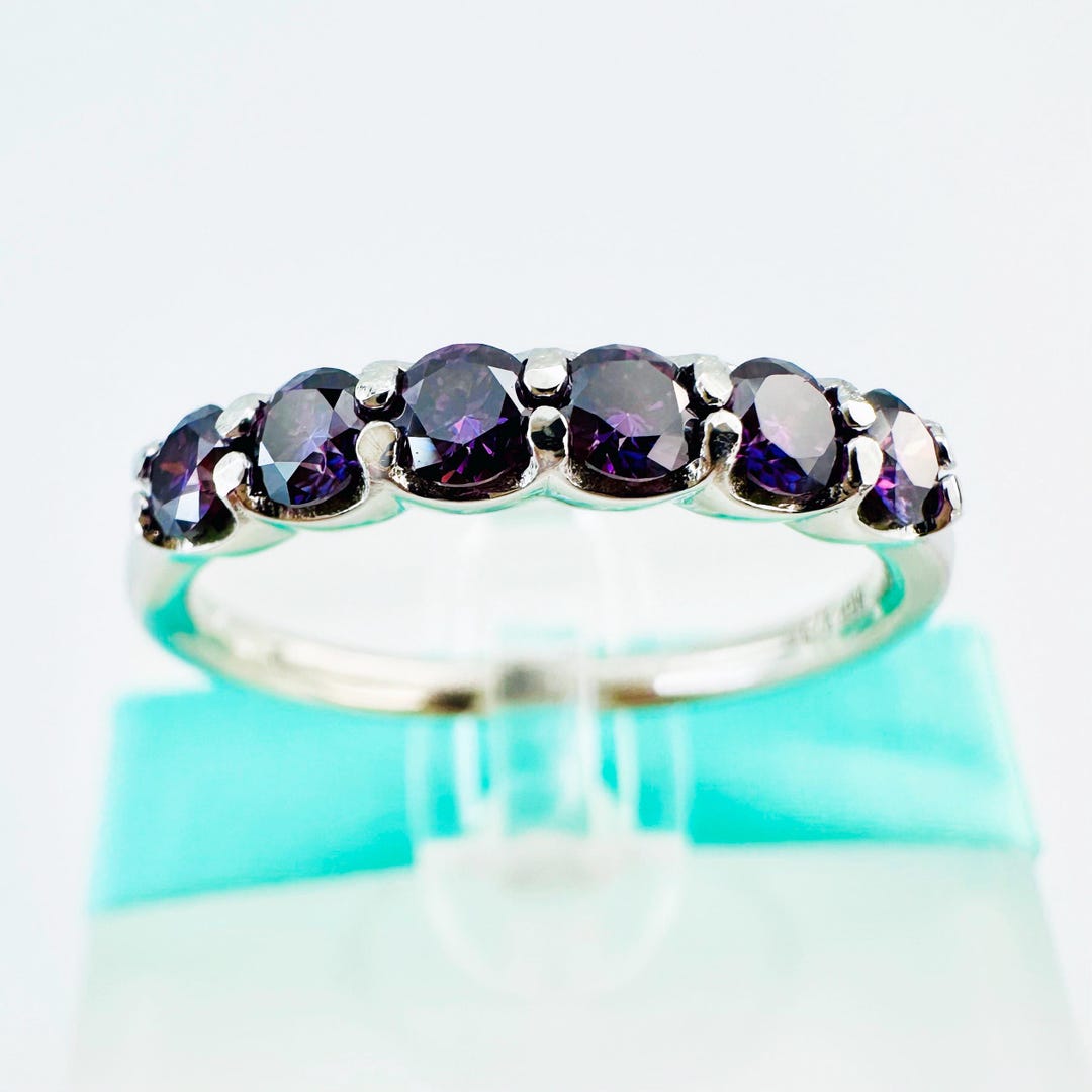 3MM Deep Purple Moissanite Diamond Wedding Band, 925 Sterling Silver ...
