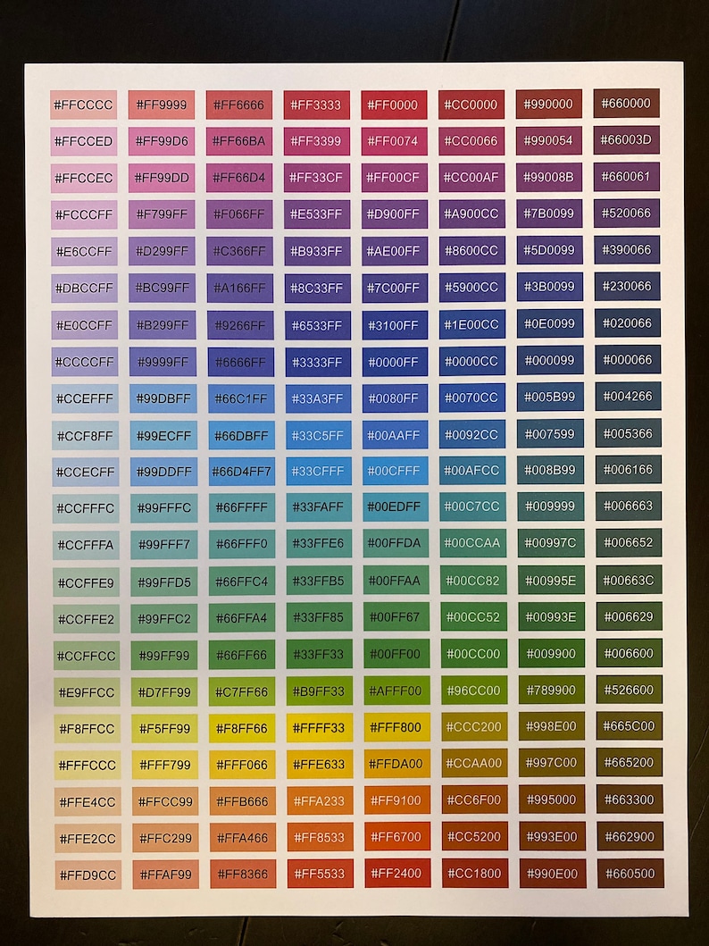 Color Correction HEX Code Color Chart Printable Designer Quick - Etsy