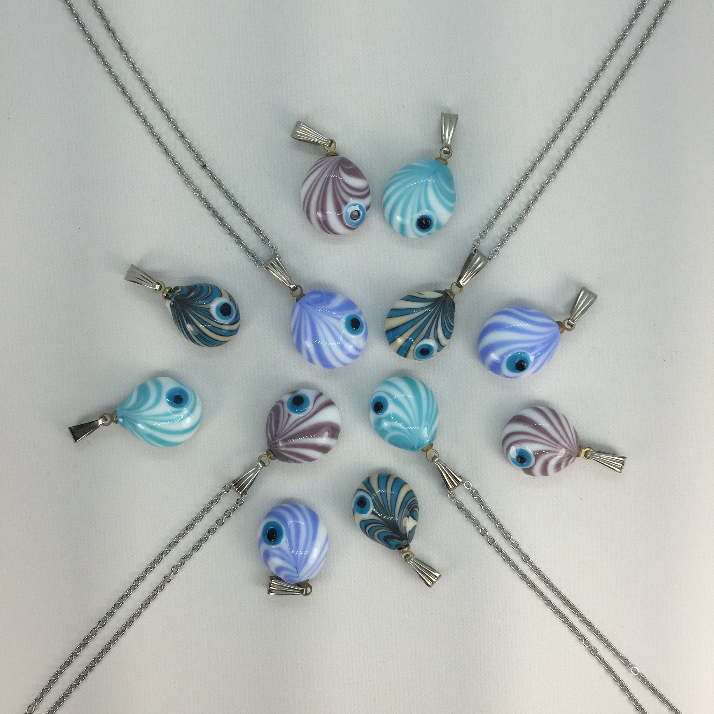 Evil Eye Necklace, Tear Drop Evil Eye, Striped Evil Eye Necklace, Glass ...