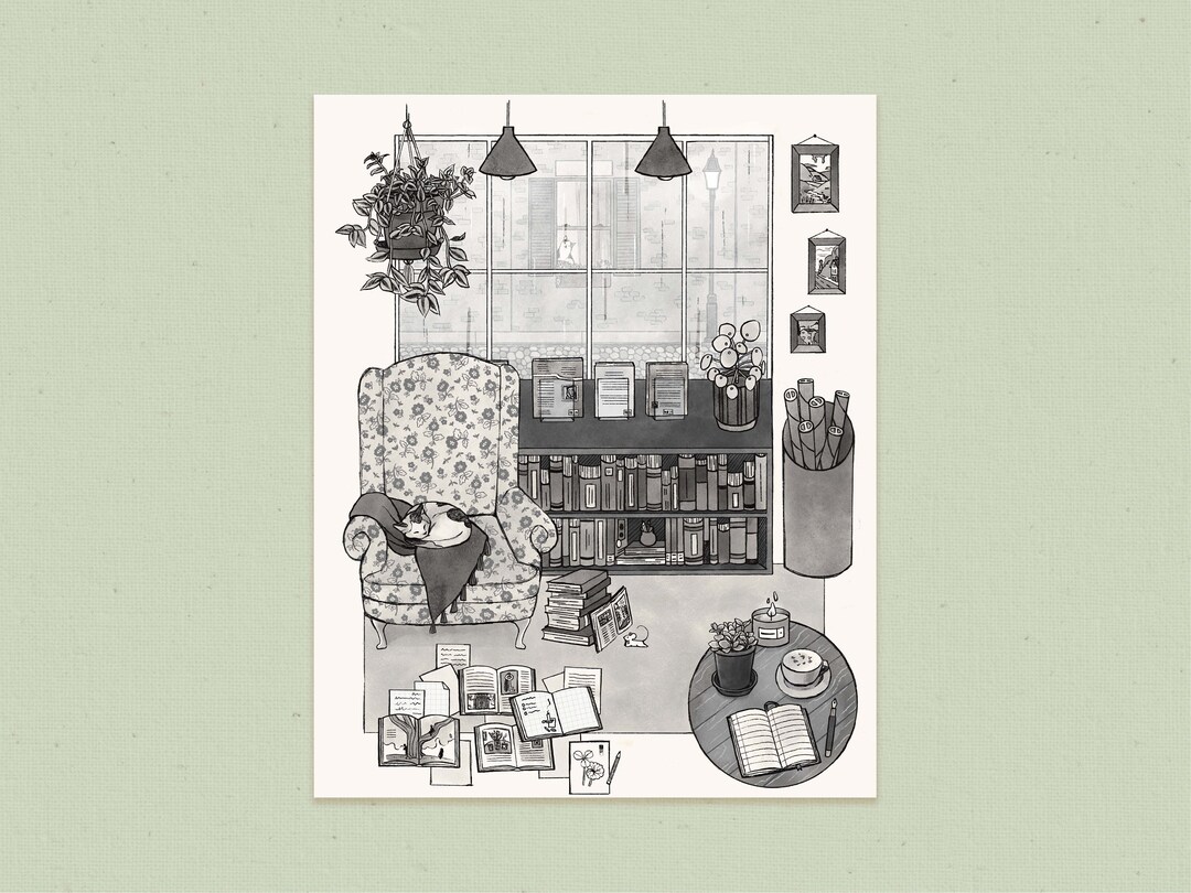 Rainy Bookshop | Art Print - Etsy