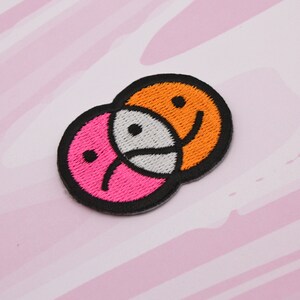 Mini Neon Happy Sad Face Iron-on Patch - Trippy 90s Acid Y2K Cute Rave ...