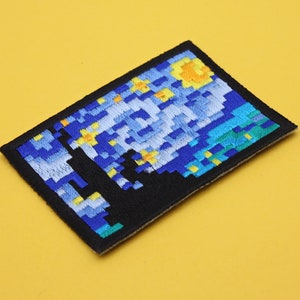 Pixel Van Gogh Starry Night Embroidered Iron-on Patch - Impressionist ...