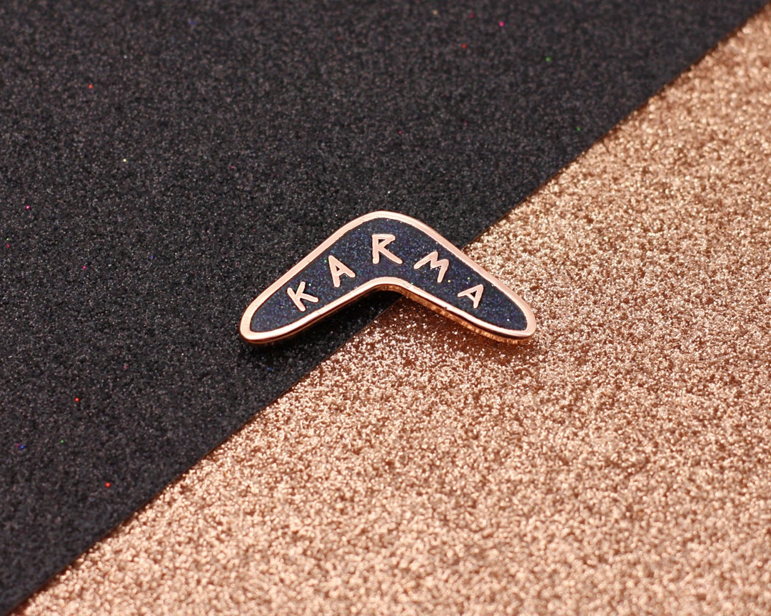 Karma Boomerang Hard Enamel Pin Badge - Rose Gold & Black Glitter Goth ...