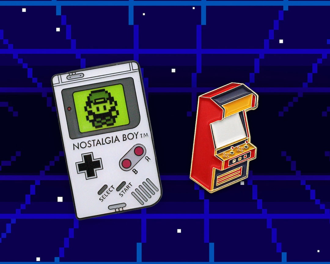 Retro Gaming Enamel Pin Badge Set - Arcade Machine Video Games Game Boy ...