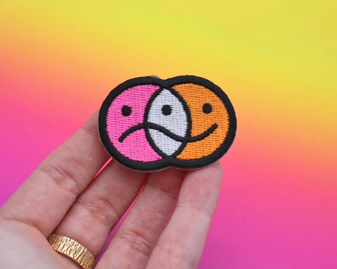 Mini Neon Happy Sad Face Iron-on Patch - Trippy 90s Acid Y2K Cute Rave ...