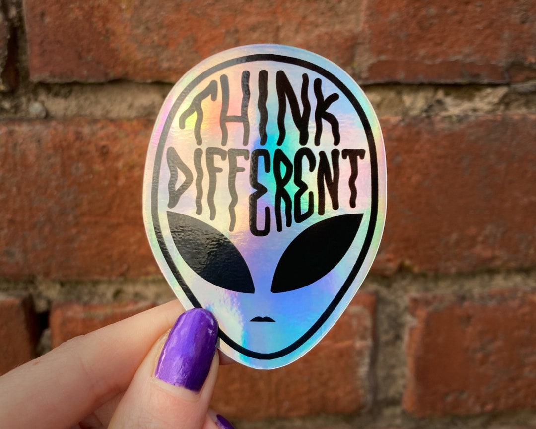 Holographic Foil Alien Sticker - ET UFO Think Different Metallic Vinyl ...