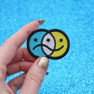 Mini Neon Happy Sad Face Iron-on Patch - Trippy 90s Acid Y2K Cute Rave ...