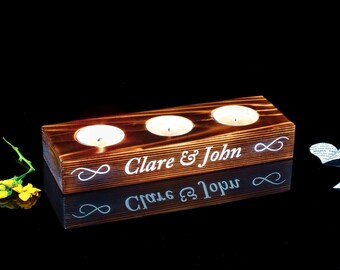 Personalized Wooden Tea Light Holder Custom Couple Names | Etsy