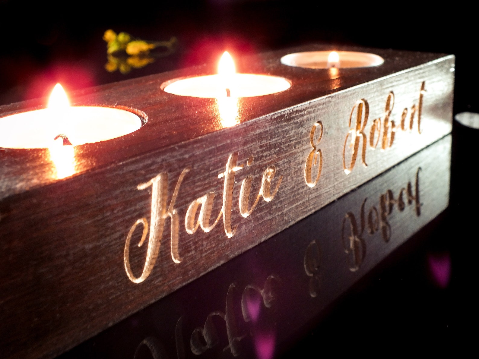 Personalized Wooden Tea Light Holder Triple Custom Couple - Etsy