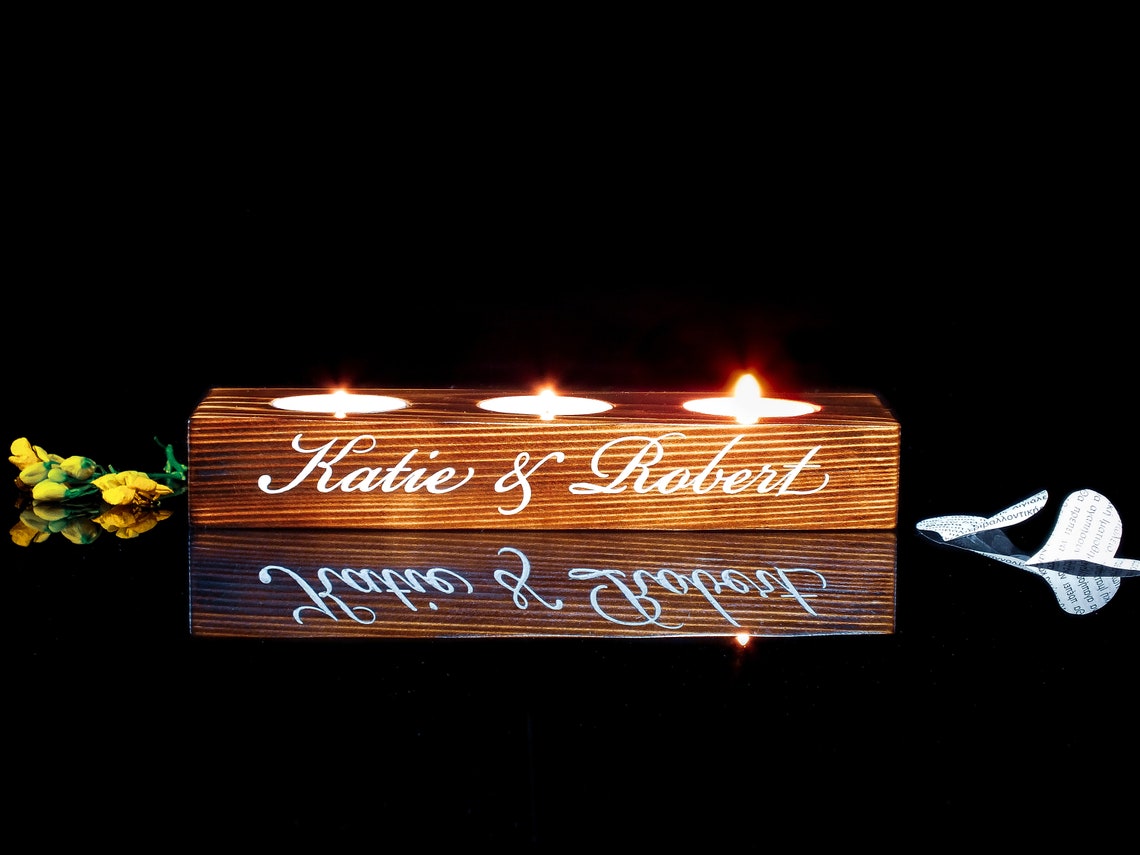 Personalized Rustic Wooden Tea Light Holder Triple Custom - Etsy